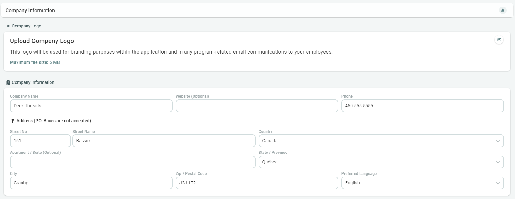 Modifying Company Information